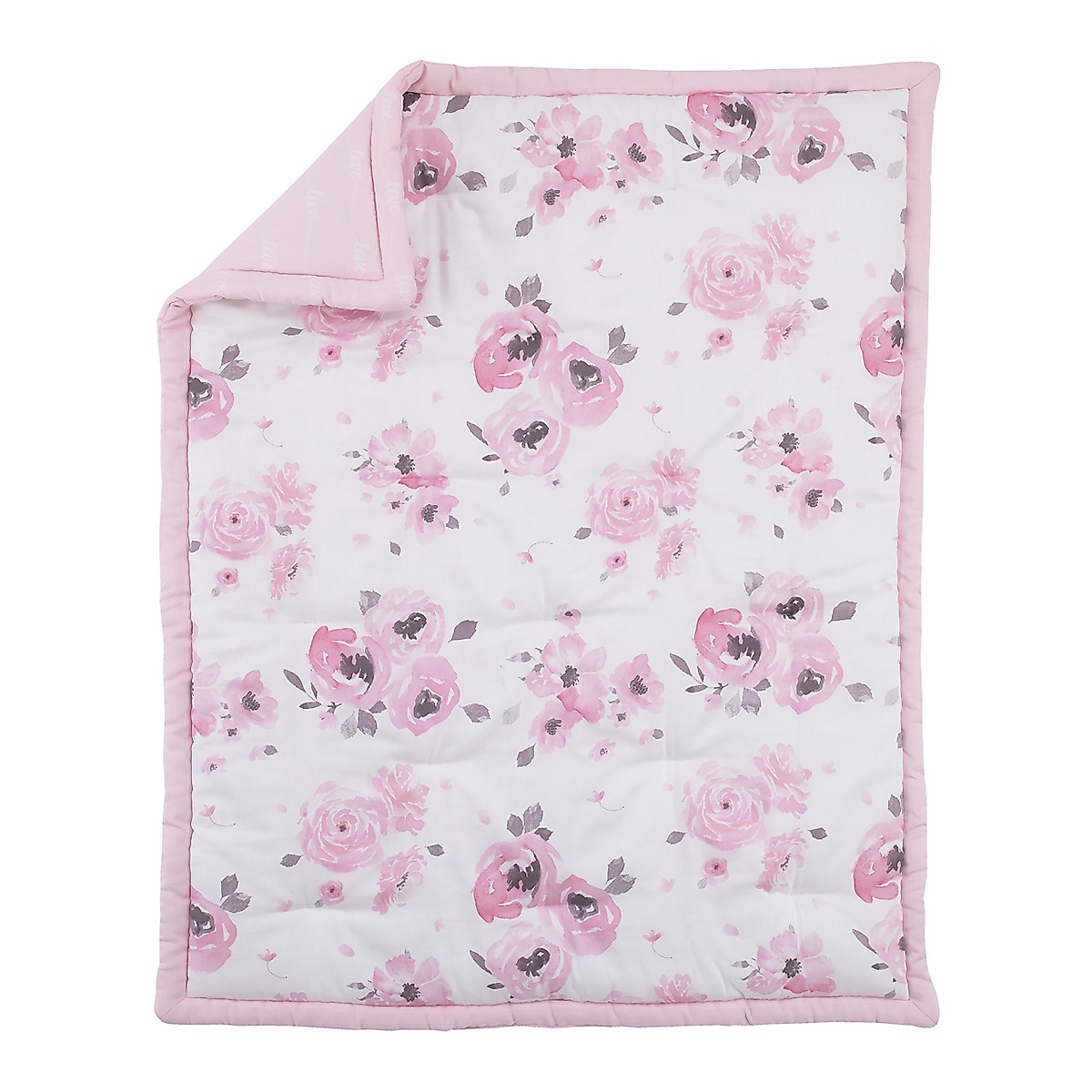 NOJO Dreamer Watercolor Floral 8 Piece Nursery Crib Bedding Set, Rose/Pink/White