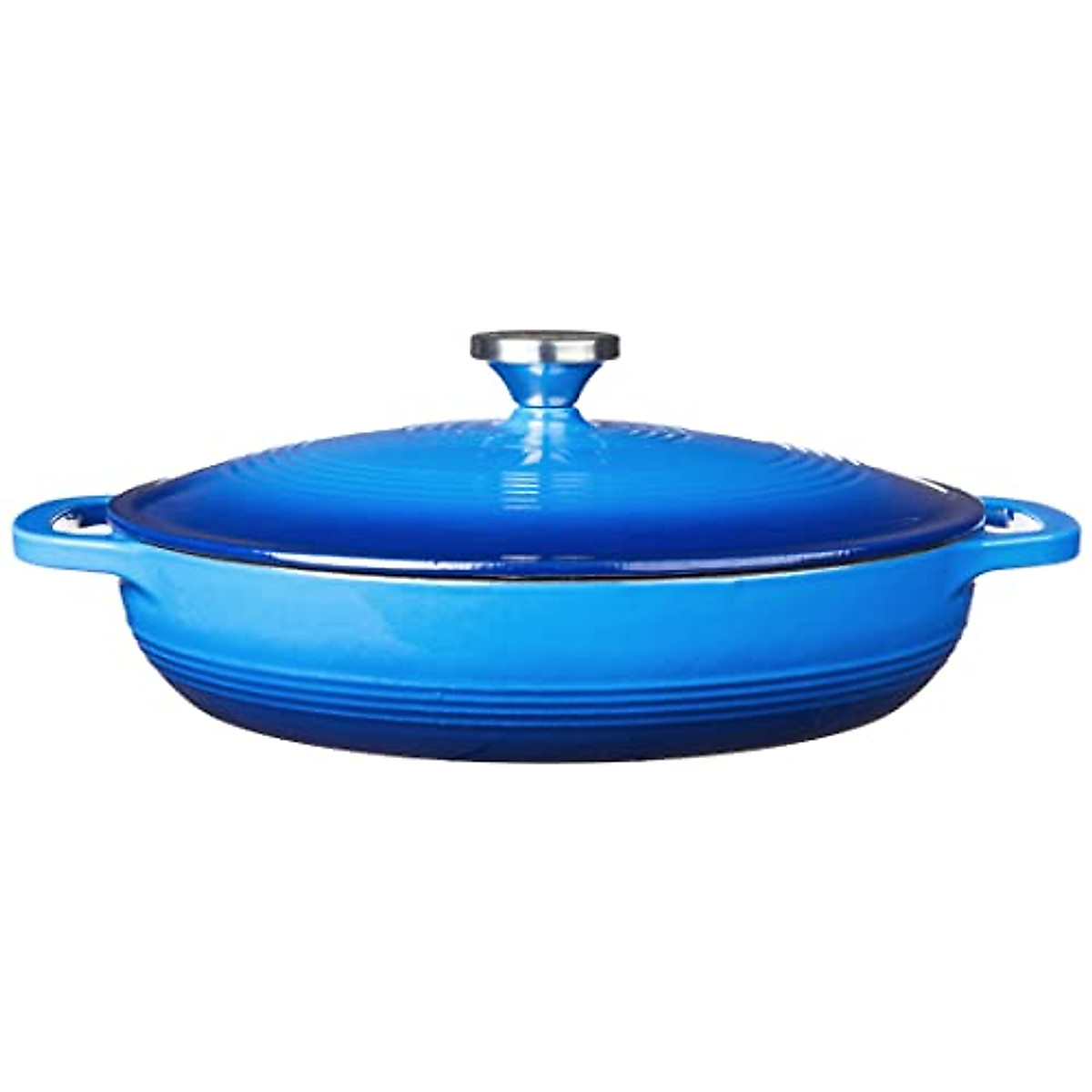 Lodge 3.6 Quart Enameled Cast Iron Oval Casserole With Lid – Dual Handles – Oven Safe up to 500° F or on Stovetop - Use to Marinate, Cook, Bake, Refrigerate and Serve – Caribbean Blue