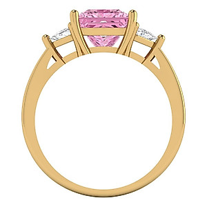 Clara Pucci 2.3ct Princess cut 3 stone Solitaire Pink Simulated Diamond Proposal Designer Wedding Anniversary Bridal Ring 14k Yellow Gold