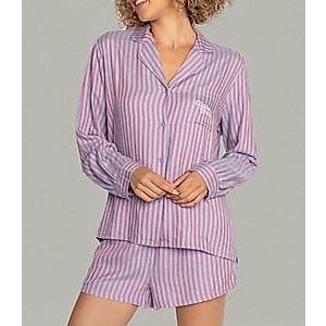 PJ SalvageThe Summer I Turned Pretty Womens Button Down Woven Stripe Pajama SetBubblegum SeaX-Small