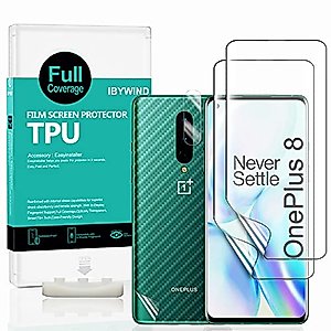 Ibywind Screen Protector For OnePlus 8,with 2Pcs Flexible TPU Film,1Pc Camera Lens Protector,1Pc Backing Carbon Fiber Film [Fingerprint Reader,Easy to install]