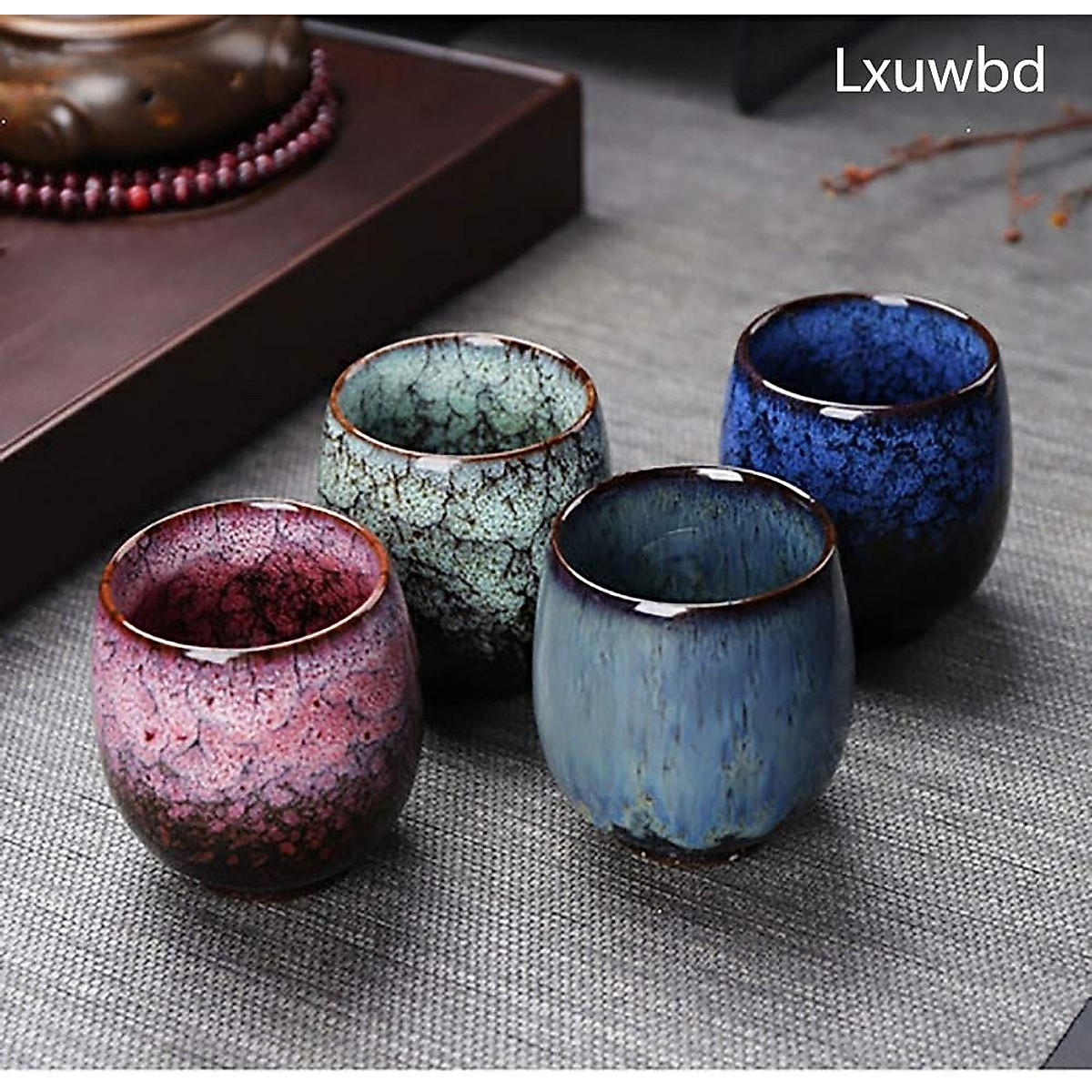 Lxuwbd Jianzhan Ceramic Teacup, Kung Fu Tea Set, Coffee cup，Yerba Mate Set - Ceramic Mate CupSet of 4 (4 colors)