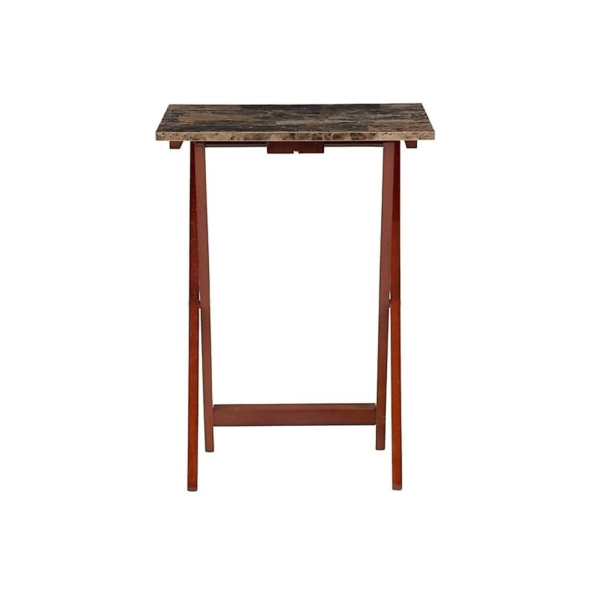 Pemberly Row 5 Piece Wood Folding Faux Marble Table Tray Set in Brown