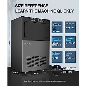 Commercial Ice Maker, SodaPer 110V Automatic Ice Making Machine Stainless Steel 180 lbs/24H, Storage Capacity 55 lbs, Freestanding Ice Maker Machine for Office/Restaurant/Bar/Coffee…