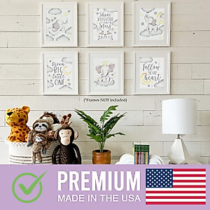 Hadley Designs 6 Reversible 8x10 Elephant Nursery Decor Wall Art Prints For Bedroom Posters, Baby Elephant Baby Shower Decorations For Wall Art Prints, Stars and Moon Nursery Decor