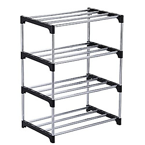 LAIGOO Small Shoe Rack for Closet/Entryway/Hallway, 17.7 inch, 4-Tier Shoe Organizer Vertical,8 Pair Shoe Storage Shelf for Small Spaces (1 Pack, Black)