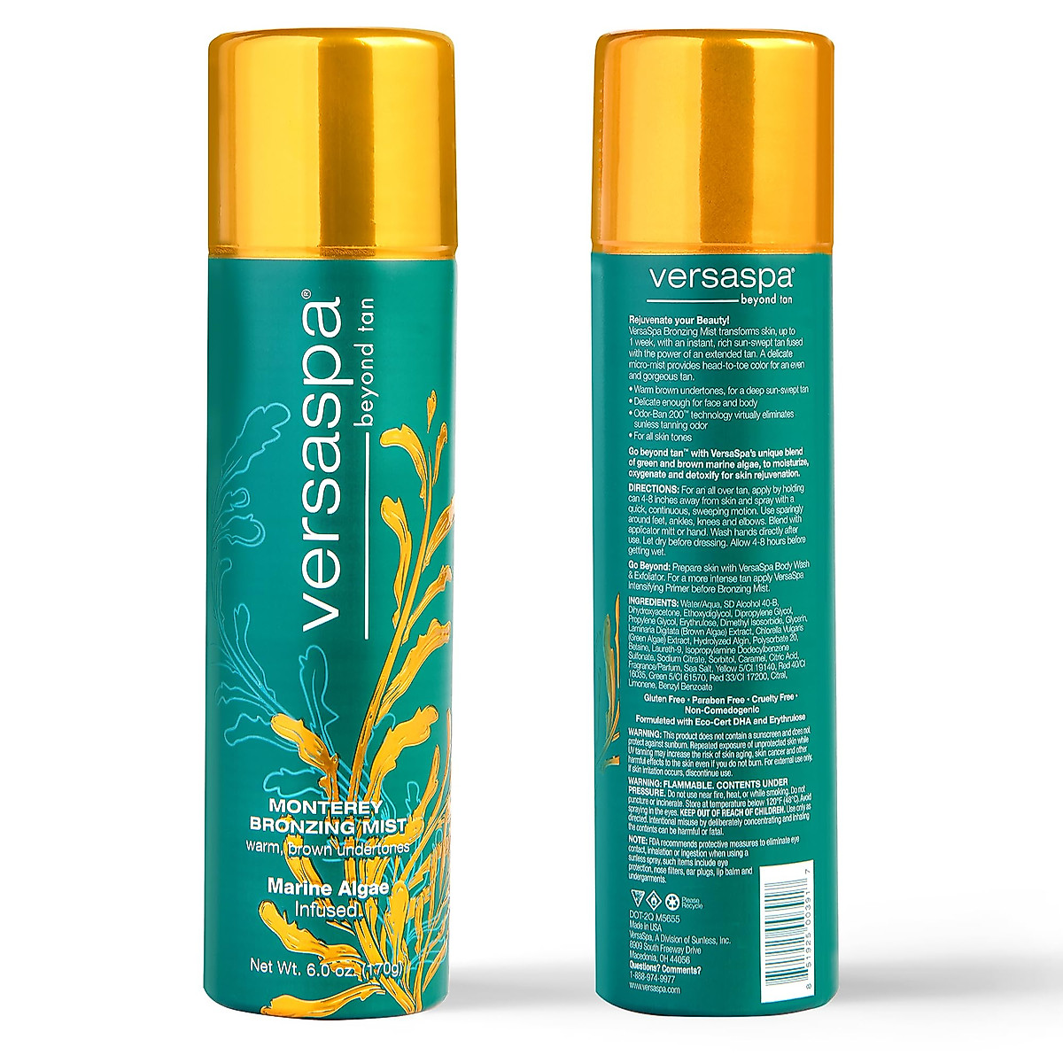 Versa Spa Monterey Bronzing Mist Sunless Self Tanner with Warm Brown and Caramel Undertones for Body and Face, 6 Ounces