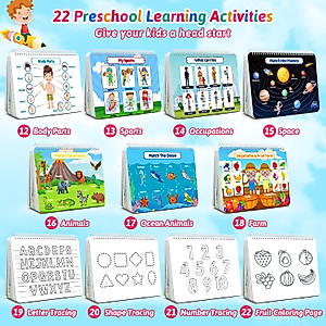 HUAXUS 19 Pages Preschool Learning Activities - Busy Book, Toddler Activities, Autism Sensory Learning Materials, Montessori Toys, Educational Toys, Activity Binder Gifts for Kids Toddlers
