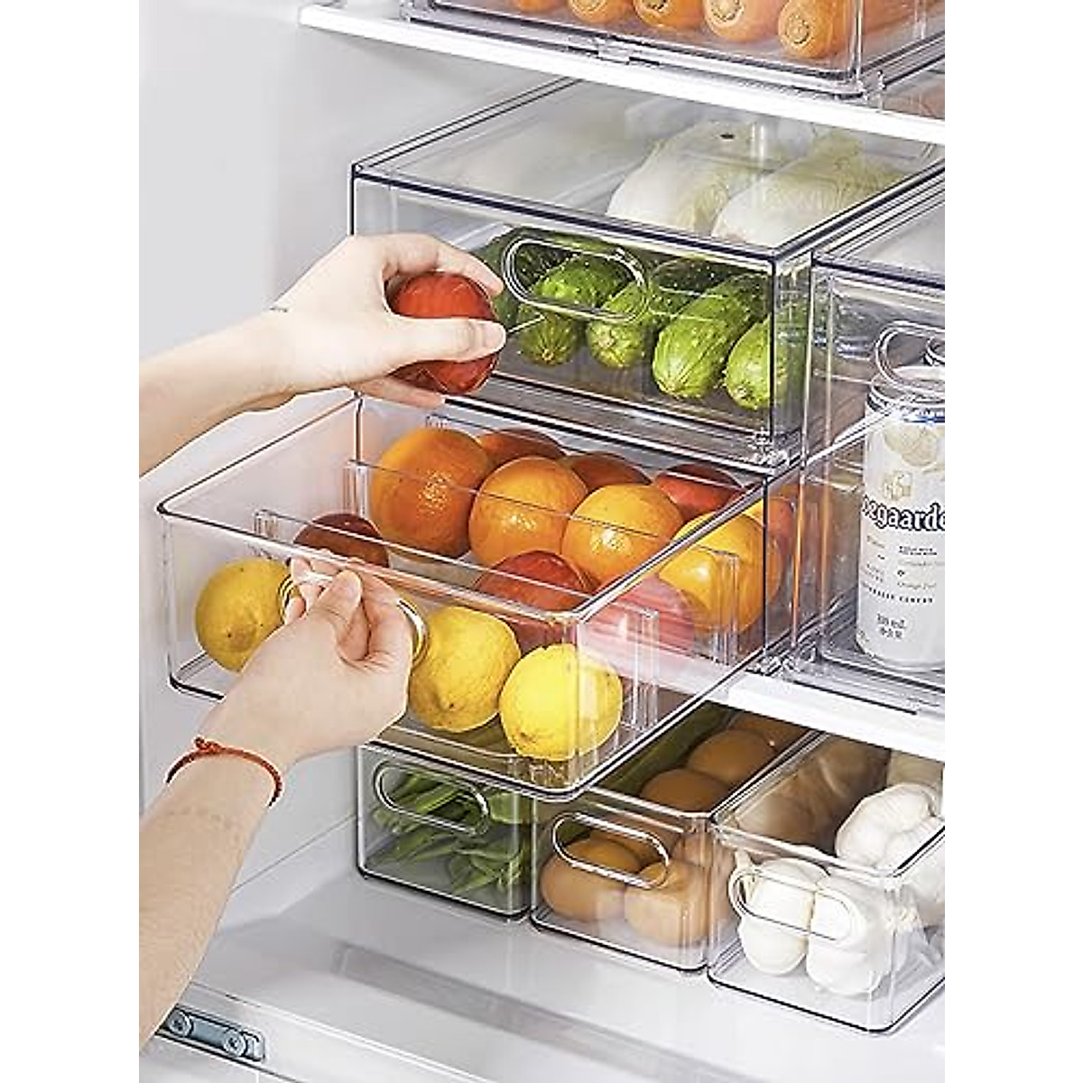 YouLike 1pack Stackable Refrigerator Organizer Bins with Pull-Out Drawer， Fridge Drawers Containers， Refrigerator, Freezer, Vanity & Fridge Organization and Storage