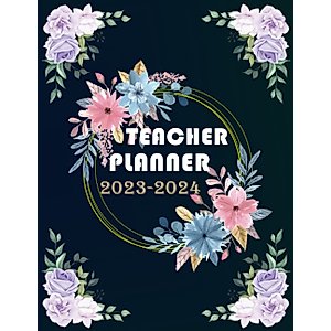 Teacher Planner 2023-2024: Weekly and Monthly Organizer and Grade Record Book for Teachers With Floral Cover, Large Lesson Plan Books, Academic Planner 2023-2024 Weekly And Monthly, Size 8.5x11 Inches