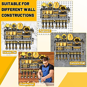 jsyonii Power Tool Organizer Wall Mount, 4 Layer Heavy Duty Metal Power Tool Storage Rack with 8 Drill Holders, Heavy Duty Metal Garage Tool Shelf with Wrench Hammer Pliers Screwdriver Holder