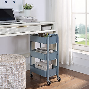 SunnyPoint 3-Tier Delicate Compact Rolling Metal Storage Organizer - Mobile Utility Cart Kitchen/Under Desk Cart with Caster Wheels (Blue, Compact (15.5" X 26.8" X 10.27"))