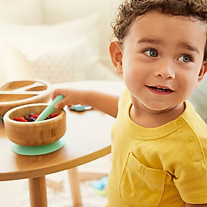 Munchkin® Bambou™ Suction Bowl and Silicone Spoon for Babies and Toddlers, Non-Toxic Bamboo
