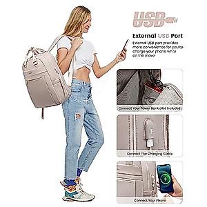 LOVEVOOK Laptop Backpack for Women 17 Inch Travel Backpack Purse, Work Business Computer Bag with USB Port, Large Capacity Waterproof Travel Bags Casual Daypacks, Light Dusty Pink