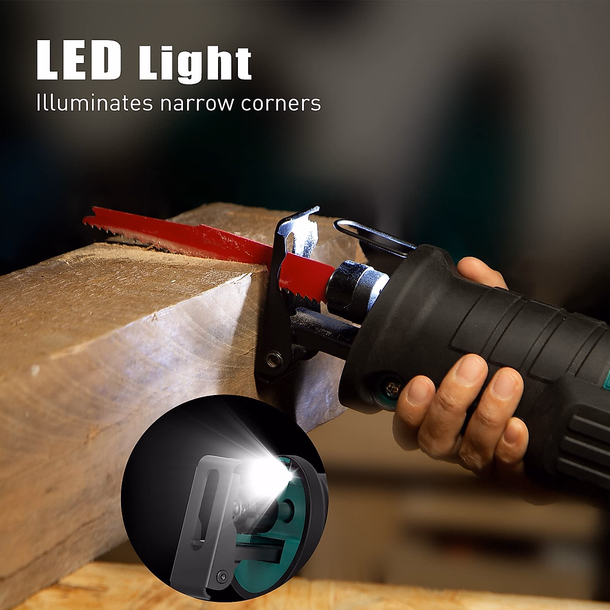 HYCHIKA Reciprocating Saw, 18V MAX Cordless Power Saw with 2.0Ah Battery, 2800SPM,7/8" Stroke Length, Variable Speed, Tool-Free Blade Change, 4 Saw Blades for Wood & Metal Cutting