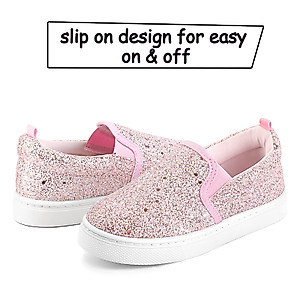 K KomForme Toddler Sneakers for Girls Boys Slip On Canvas Walking Shoes, Size 2 Big Kid, Pink Glitter