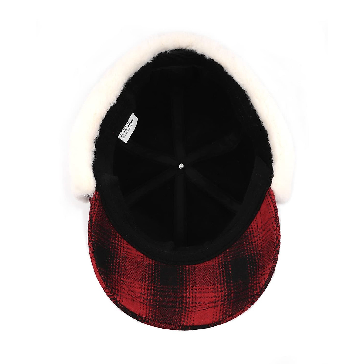 Zylioo XXL Fleece Baseball Cap with Earflap,Oversized Winter Warm Cap,Large Elastic Trapper Hunting Dad Hats Black Red