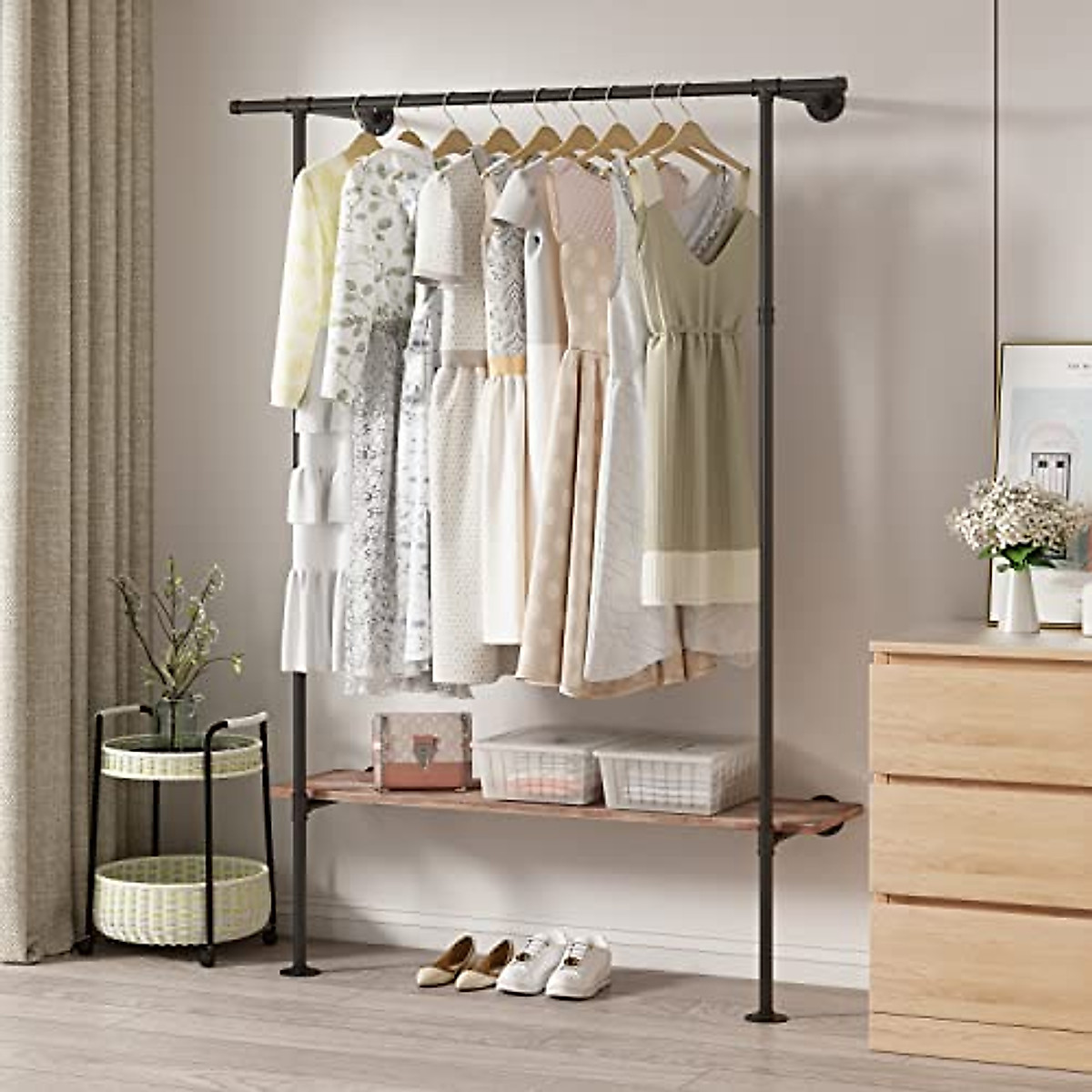 ONOTETUT Industrial Pipe Clothing Rack with Shelves,48 Inch Industrial Clothing Rack,Pipe Clothing Rack,Industrial Wall Mounted Clothes Rack,Pipe Clothes Racks for Hanging Clothes