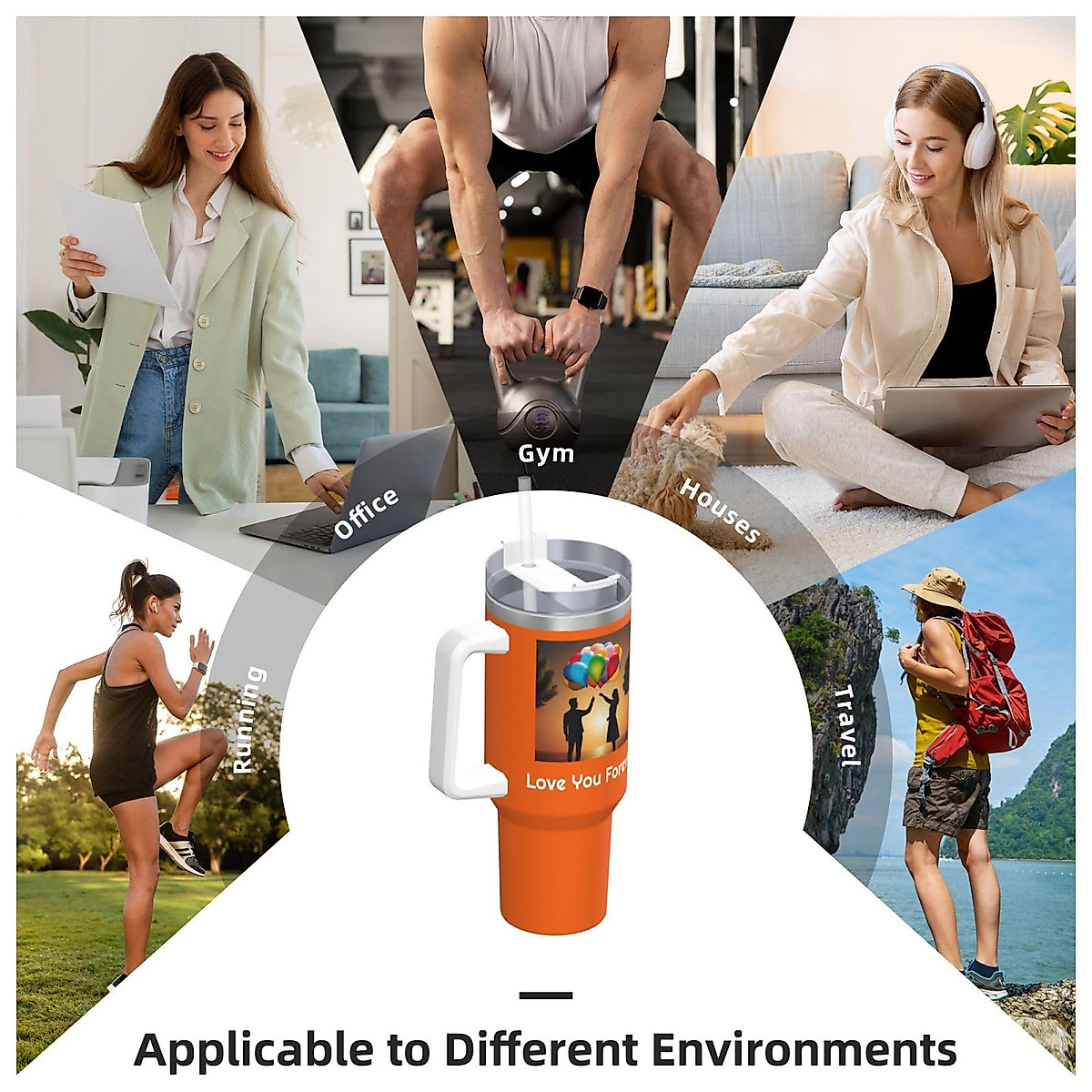 deaokluy Personalized 40 OZ Ice Bully Cup with Handle Straw, Custom Stainless Steel Tumbler with Lid Add Photo Logo Text, Design Travel Coffee Cup, Personalized Present for Friends Birthday Christmas