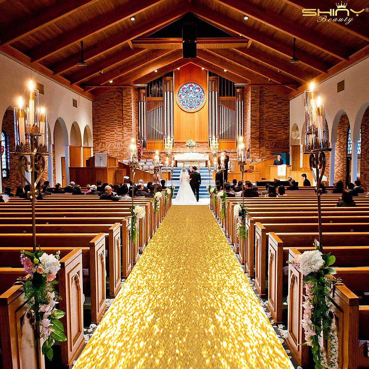 ShinyBeauty Gold Aisle Runner-4FTx15FT-Sequin Aisle Runners Carpet Aisle Runner Outdoor Bridal Aisle Runner Glitter Aisle Runner for Wedding Ceremony (4FTx15FT, Gold)