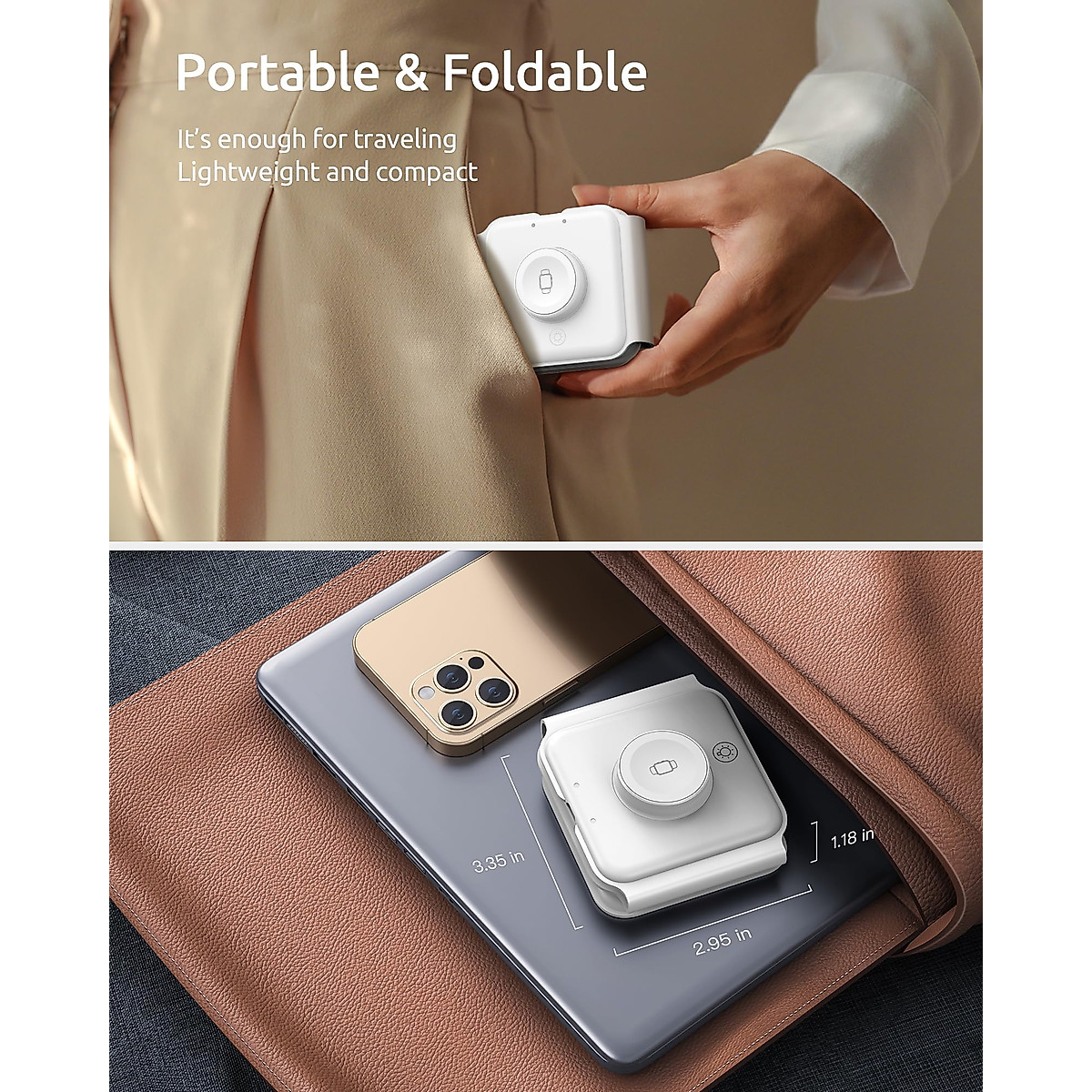 3 in 1 Foldable Wireless Charger, Wireless Charging Station for iPhone 15/14/13/12/11 Pro Max/X/XS, Fast Magnetic Travel Wireless Charging Pad for AirPods 3/2/Pro Apple Watch