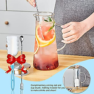 CREATIVELAND 1.4 Liter 47 Ounces High Borosilicate Glass Carafe/Pitcher Set of 2 with Stainless Steel Flip-top Lid,Hot/Cold Water Jug,Juice/Iced Tea,Wine,Coffee,Milk Beverage Carafe.(Set of 2/1.4L)