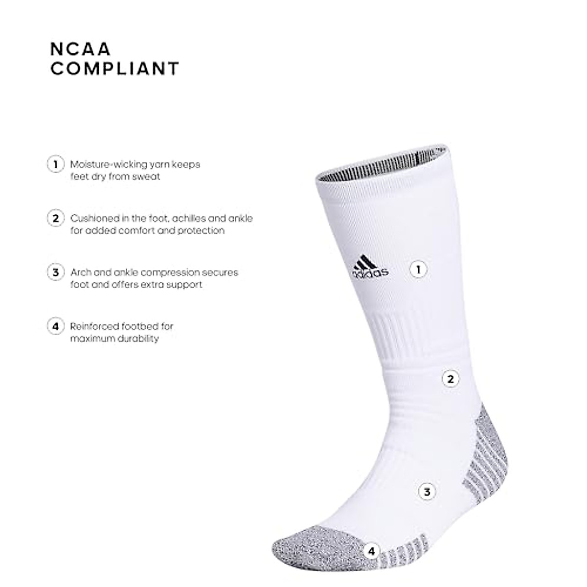 adidas 5-Star Team Cushioned Crew Socks (1-Pair), White/Black, Medium