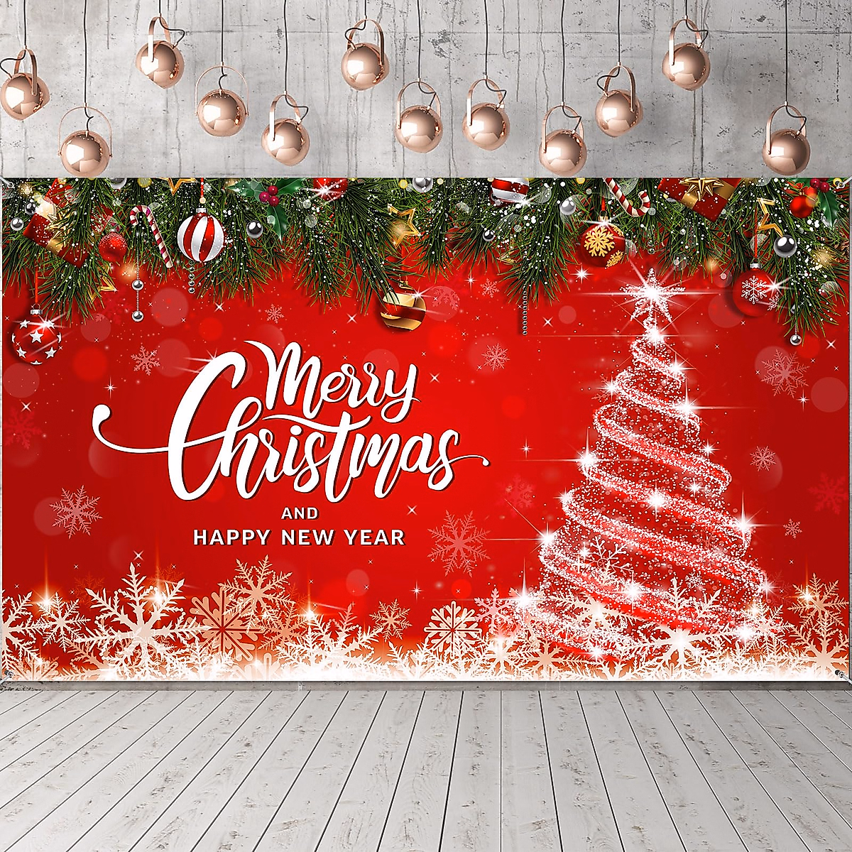 Christmas Backdrop Merry Christmas Party Decoration Christmas Photo Banner Signs Xmas Photography Background Photo Props for Winter New Year Xmas Eve Family Party Decoration Supplies (Tree)