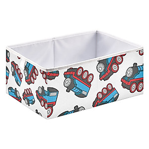 RunningBear Cute Train Vector Storage Basket Storage Bin Square Collapsible Nursery Hamper Shelves Cloth Baskets Organizer for Nursery Toys Kids Room