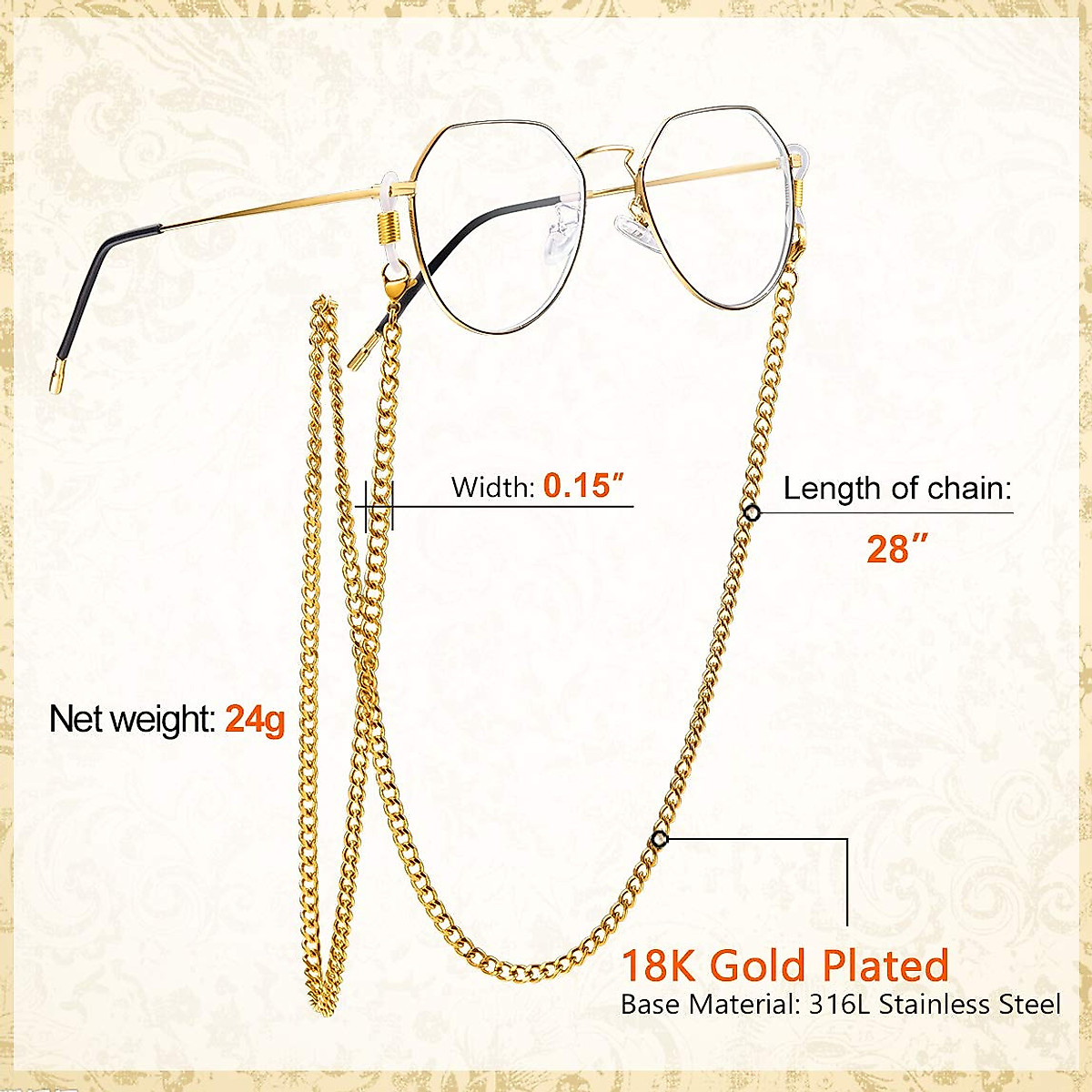 Eyeglasses Chains for Men Gold Plated Sunglasses Chain Women