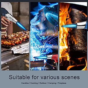 JETPRO Butane Torch, Kitchen Torch Lighter, Cooking Refillable Torch with Adjustable Flame and Safety Lock for Desserts, BBQ, Kitchen (Butane Gas Not Included) (blue)