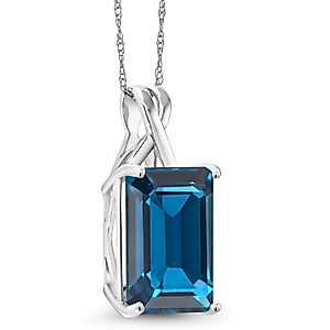 Gem Stone King 10K White Gold 14X10MM Emerald Cut Gemstone Birthstone Pendant Necklace | Gold Necklace For Women | With 18 Inch 10K White Gold Chain