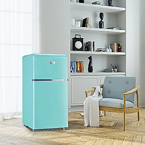 WANAI Compact Mini Refrigerator Small Refrigerator with Freezer, Retro Mini Fridge with Dual Door,7 Adjustable Thermostat, Adjustable Shelves For Dorm, Office Bedroom, Blue