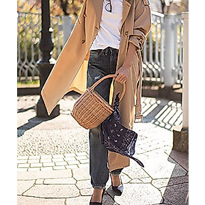 Miuco Womens Wicker Basket Bag Handmade Straw Rattan Bamboo Bag With Lid Handbag Medium