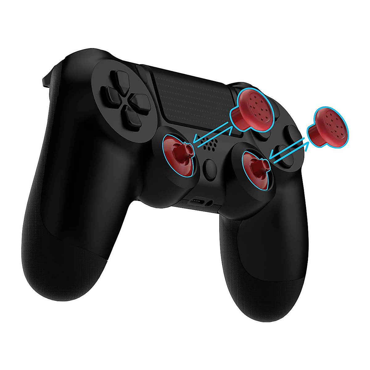 eXtremeRate ThumbsGear Interchangeable Ergonomic Thumbstick for PS5 Controller, for PS4 All Model Controller - 3 Height Domed and Concave Grips Adjustable Joystick - Carmine Red