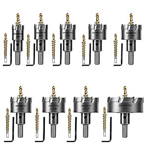Carbide Hole Saw Kit, TCT Hole Saw Set Heavy Duty for 9 Precise Holes in Stainless Steel Hard Metal,Size 5/8” 3/4” 7/8” 1” 1-1/8” 1-1/4” 1-3/8” 1-1/2” 2”, 9 Extra Pilot Bits in Carrying Case