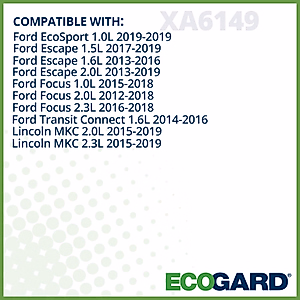 ECOGARD XA6149 Premium Engine Air Filter Fits Ford Focus 2.0L 2012-2018, Escape 2.0L 2013-2019, Escape 1.5L 2017-2019, Escape 1.6L 2013-2016, Focus 1.0L 2015-2018, EcoSport 1.0L 2019