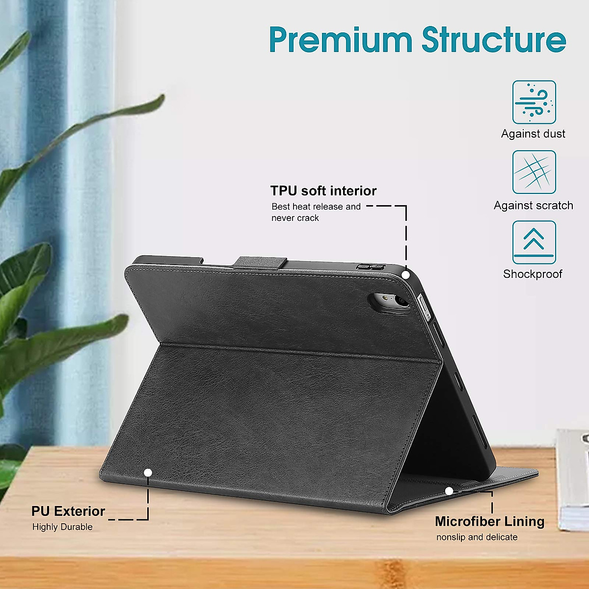 ProCase for iPad Air 11 Inch 2024 / iPad Air 5 2022 / Air 4 2020 Case 10.9 [Support Pencil 2 Charging], Leather Stand Folio Protective Cover Case with Pencil Holder for iPad Air 10.9/11 Inch -Black