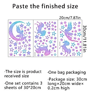 Glow in The Dark Unicorn Wall Decals Unicorn Stars Wall Stickers Blue Luminous Glow Unicorn Stars Moon Ceiling Stickers Decor for Baby Girls Boys Bedroom Ceiling Nursery Room Decor