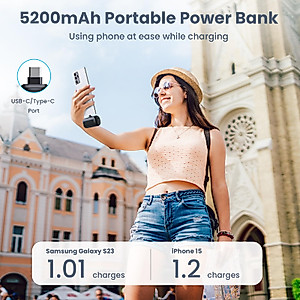 Mini Portable Charger USB-C Power Bank, 5200mAh Portable Phone Charger, Compact Plug in Battery Pack Compatible with iPhone 15/15Plus/15Pro/15Pro Max Samsung S23/S22 Moto iPad Pro Android Phone etc