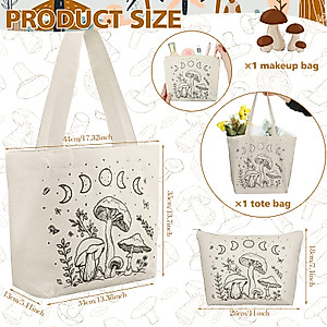 2 Pcs Aesthetic Tote Bag Cute Reusable Canvas Vintage Cosmetic Bag for Women Funny Makeup Bags Girls Gifts (Mushroom)