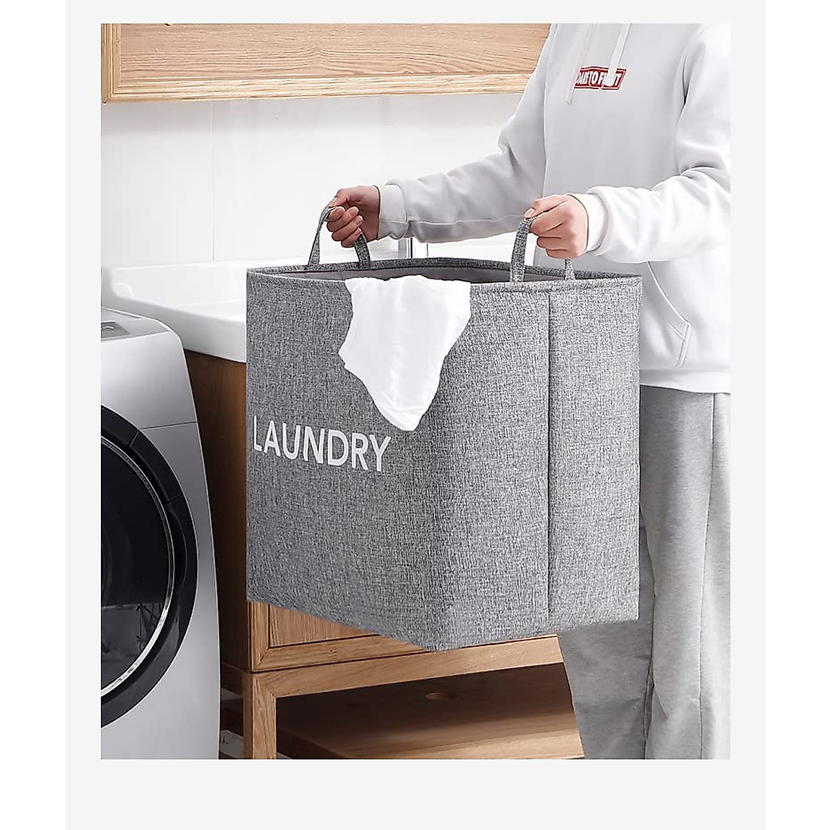 Laundry basket Household folding laundry basket clothing quilt storage basket bedside clothes bathroom laundry bag, Grey, 50*40*50 cm, BY-81