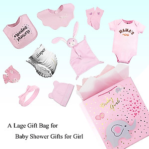 CUTERUI GIFTED 16.5" Extra Large Girl Gift Bags with 3D Elephant Patch for Baby Shower with Tissue Paper and Greeting Card (Pink Baby Girl)