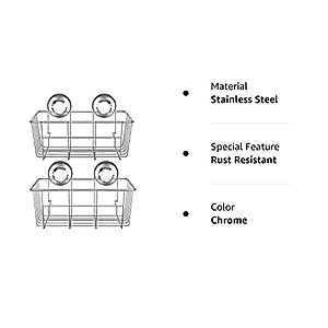 iPEGTOP L-7 Adhesive Suction Cup Deep Caddy Bath Organizer Wall Shelf for Large Shampoo Shower Gel Holder Bathroom Accessories Storage-Rustproof 304 Stainless Steel, 2-Pack, 2 Count