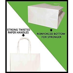 White Paper Bags with Handles Bulks 8 X 4.5 X 10.5 [100 Bags]. Ideal for Shopping, Packaging, Retail, Party, Craft, Gifts, Wedding, Recycled, Business, Goody and Merchandise Bag