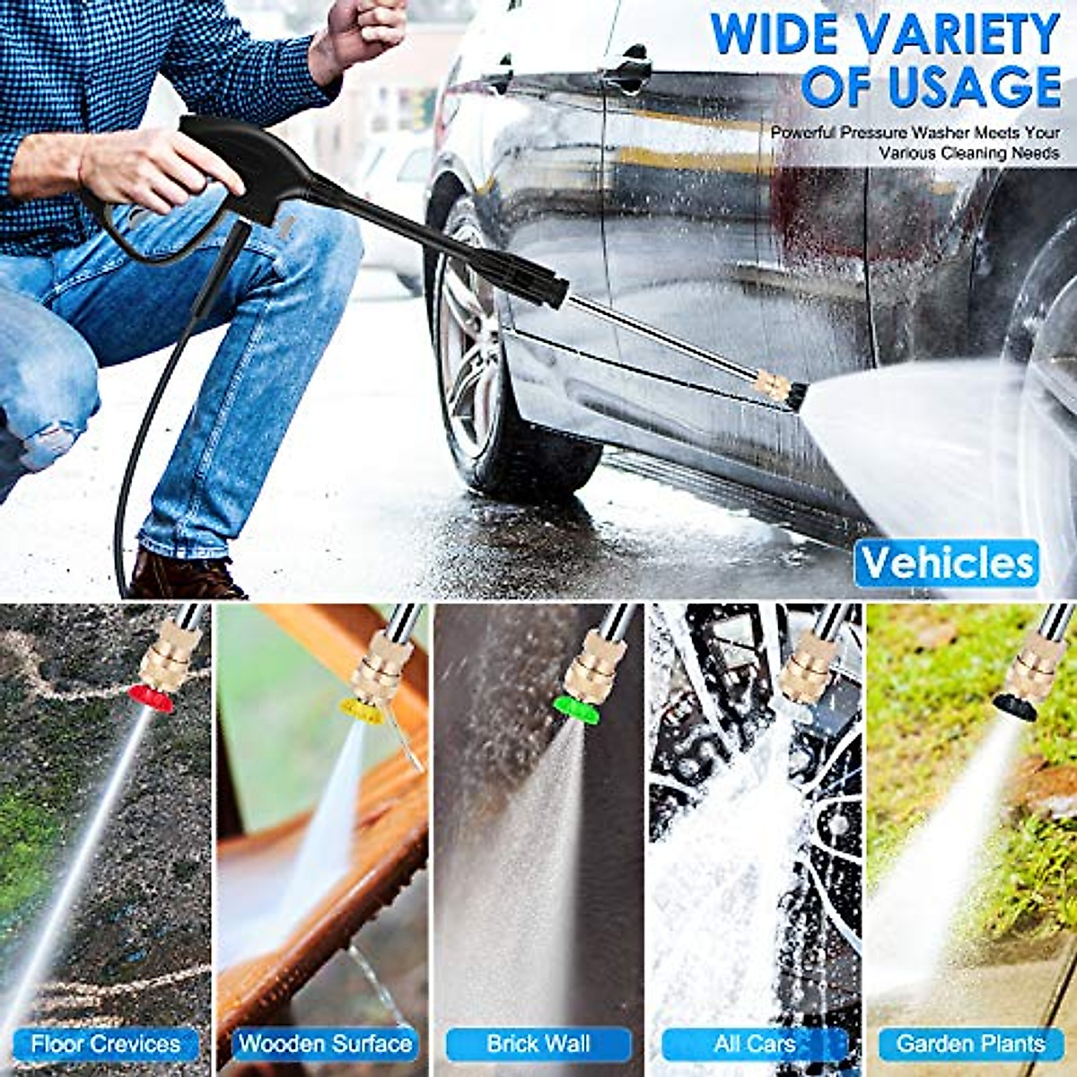 Electric Pressure Washer 1800W Power Washer with 5 Nozzles, Hose Reel, High Pressure Cleaner for Fences,Patios,Garden (Wisdom Grey)