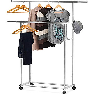 Simple Houseware Standard Double Rod Garment Rack, Silver