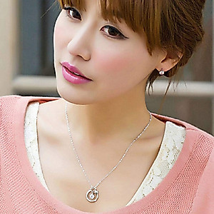 Necklaces Jewelry, Fashion Elegant Retro Silver Plated Round Cubic Zirconia Pendant Hollo Necklace Chain Necklace Gift (Silver)