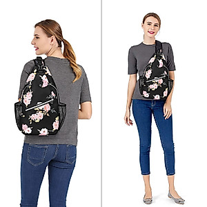 MOSISO Sling Backpack, Multipurpose Travel Hiking Daypack Peony Rope Crossbody Shoulder Bag, Black