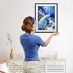 SENQAO Peacock Diamond Painting Kits for Adults, White Peacock in Beach Diamond Painting, DIY 5D Diamond Painting Fantasy Castle Diamond Art Kits Picture for Home Wall Decor 30x40cm